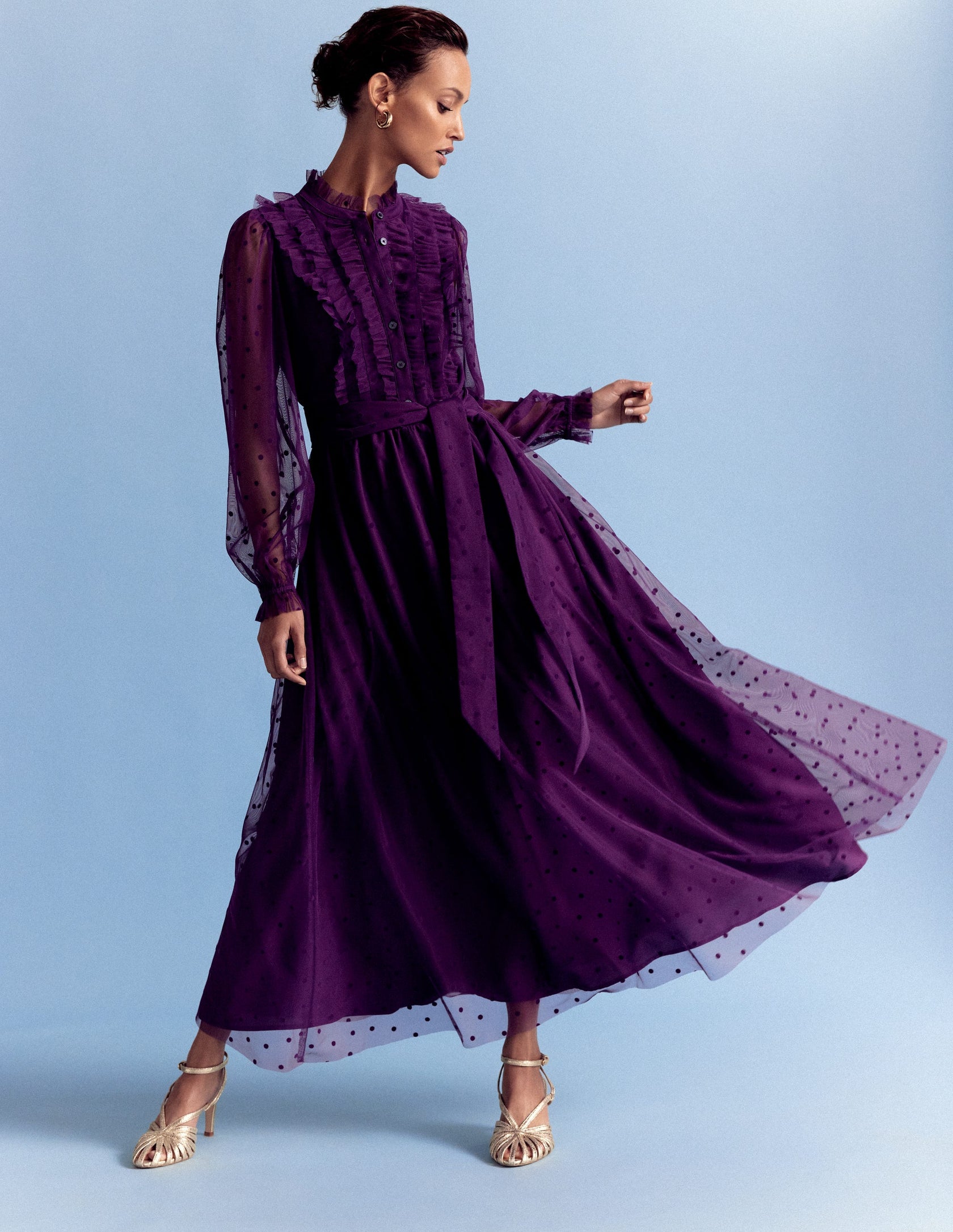 Tulle Ruffle Maxi Dress-Viola Purple | Boden USA
