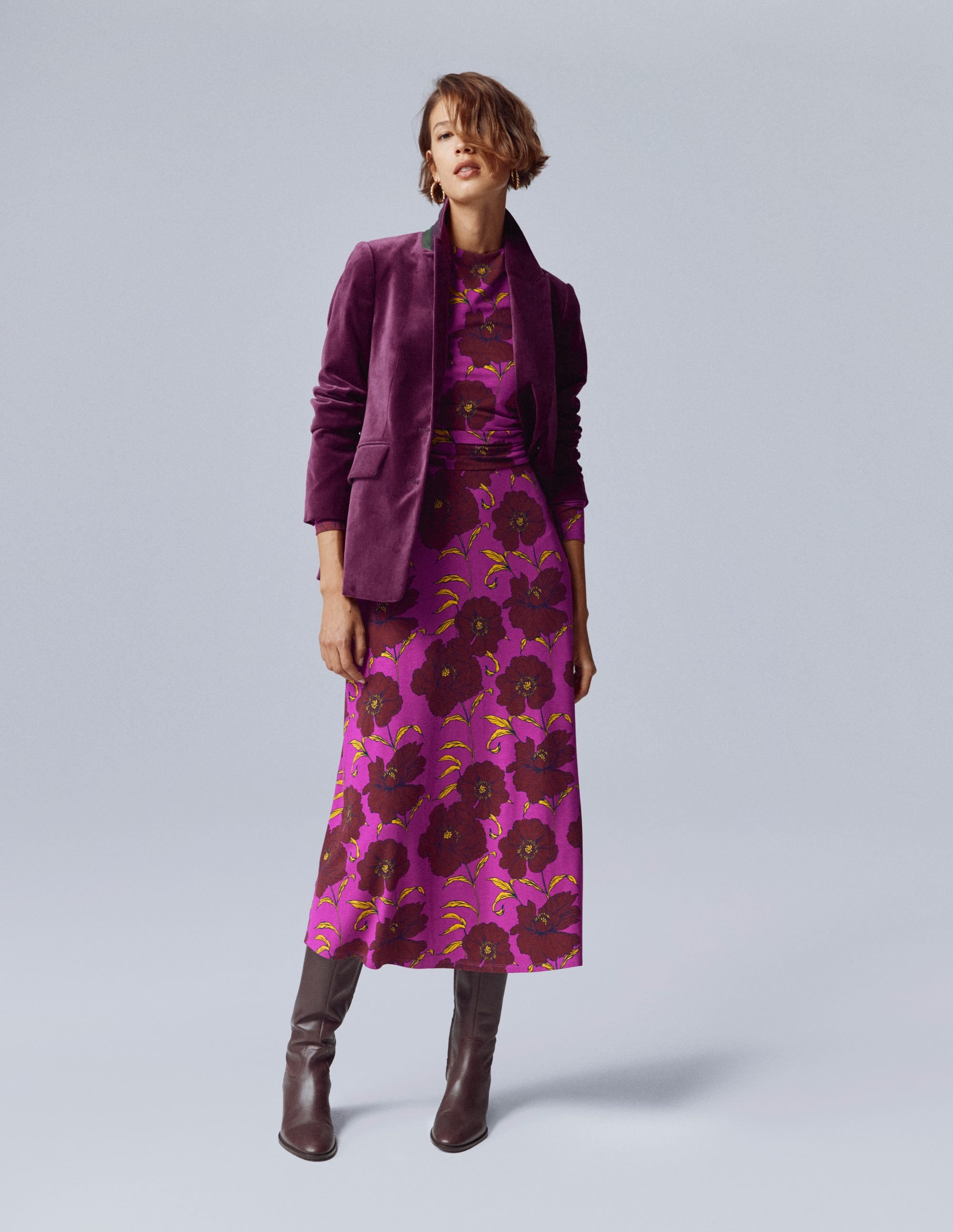 Ruched Jersey Midi Dress-Regal Purple, Peony Bloom | Boden USA
