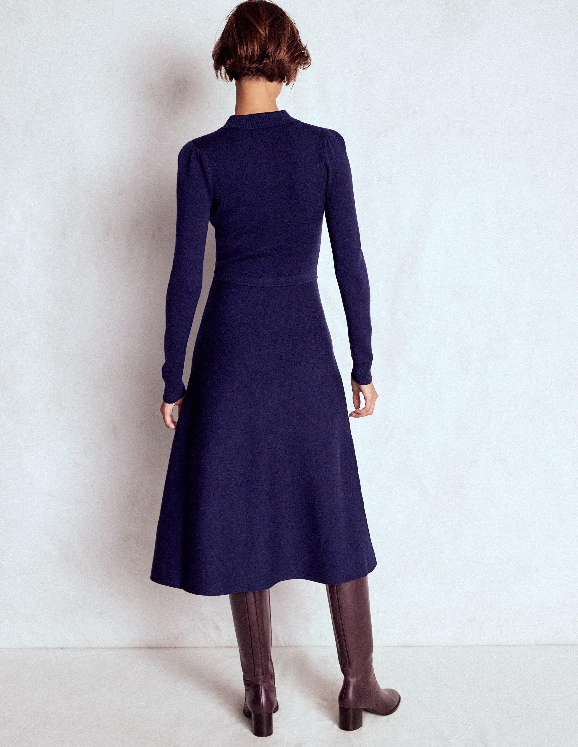 Fiona Zip Front Knitted Dress-Navy | Boden USA