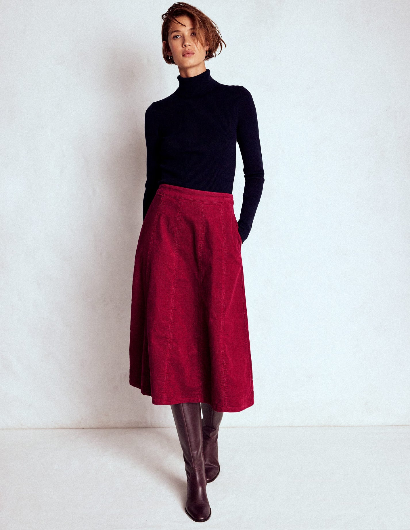 Joy Cord Midi Skirt-Burgundy Red | Boden USA