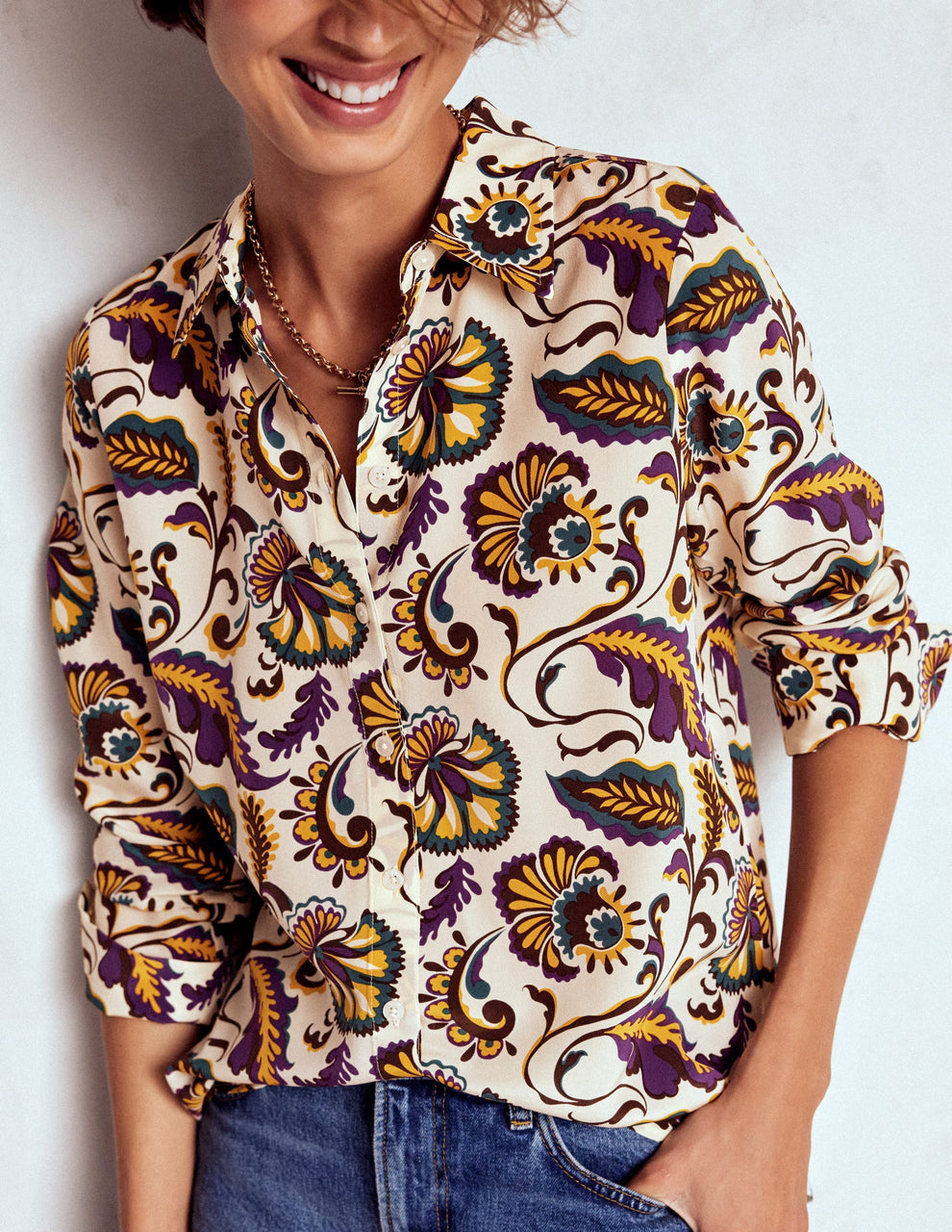 Sienna Silk Shirt-Multi, Ornate Meadow | Boden USA