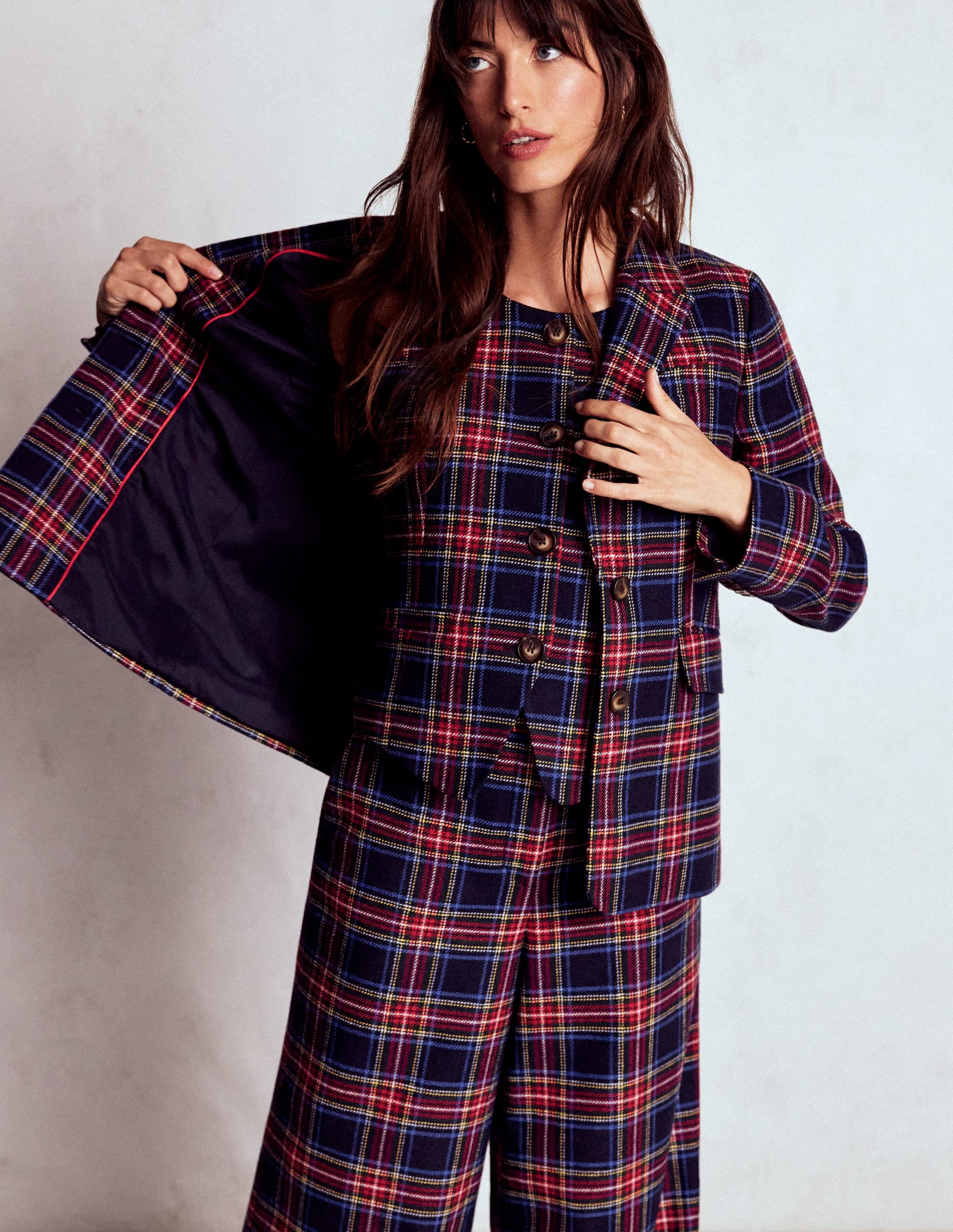 Tailored Check Waistcoat-Navy, Green and Red Check | Boden USA