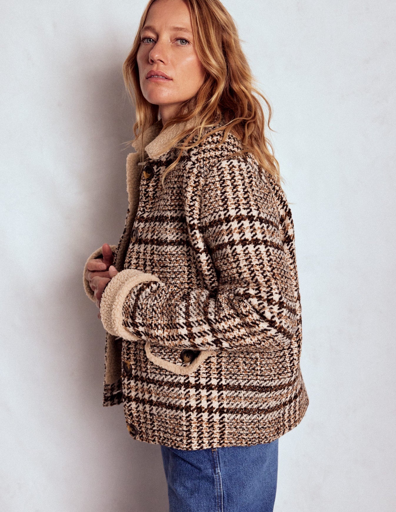 Stirling Check Coat - Ivory, Brown & Black Check | Boden USA