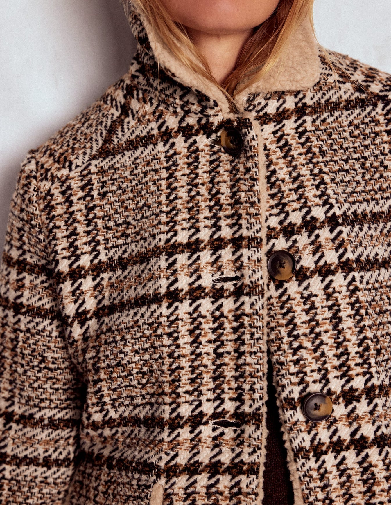 Stirling Check Coat - Ivory, Brown & Black Check | Boden USA