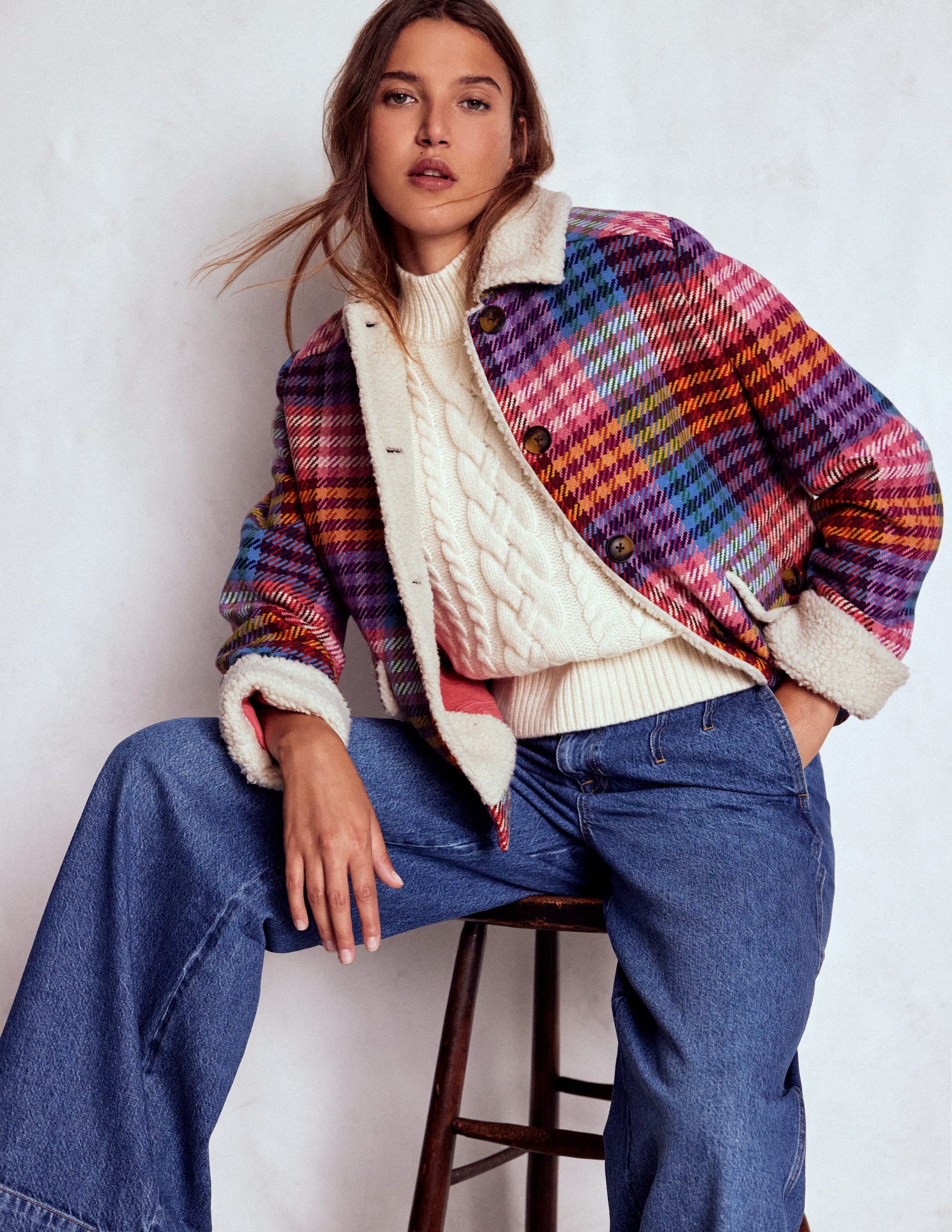 Stirling Check Coat-Rainbow Blanket Multigingham | Boden USA