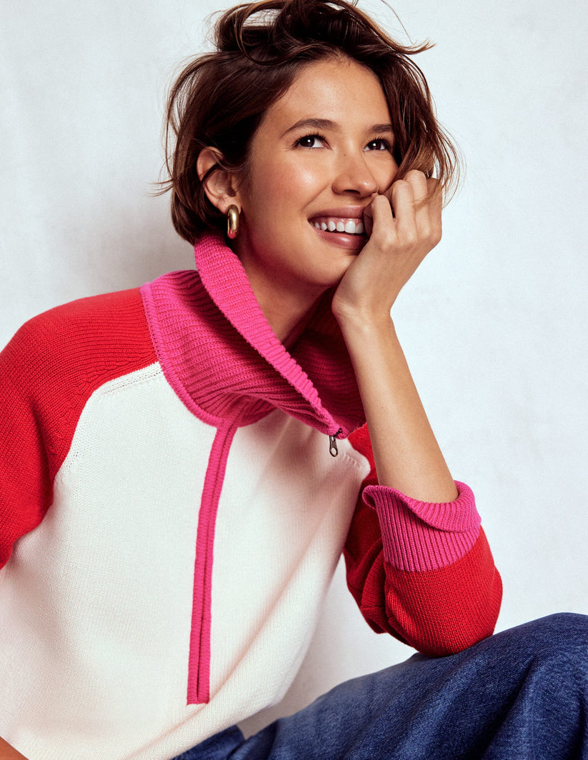 Lucy Half-zip Sweater-Warm Ivory, Red | Boden USA