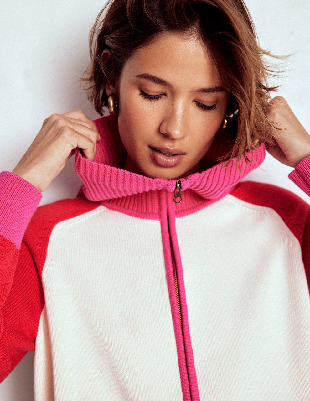 Lucy Half-zip Sweater-Warm Ivory, Red | Boden USA
