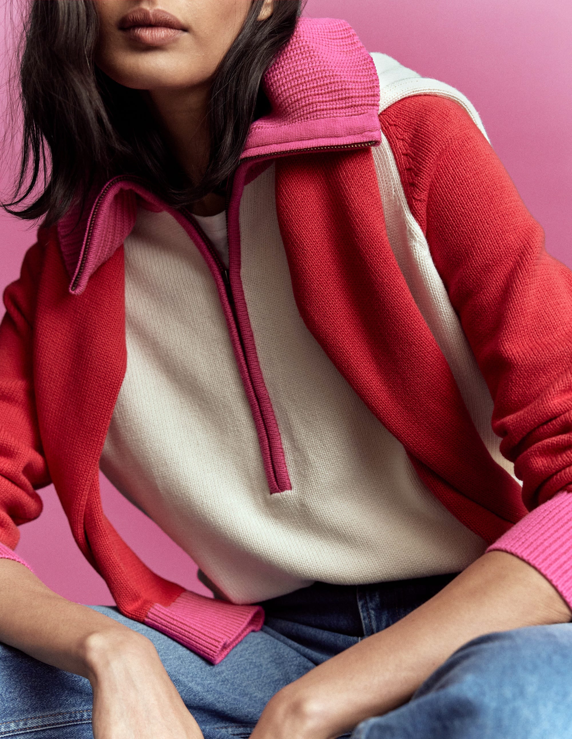 Lucy Half-zip Sweater-Warm Ivory, Red | Boden USA