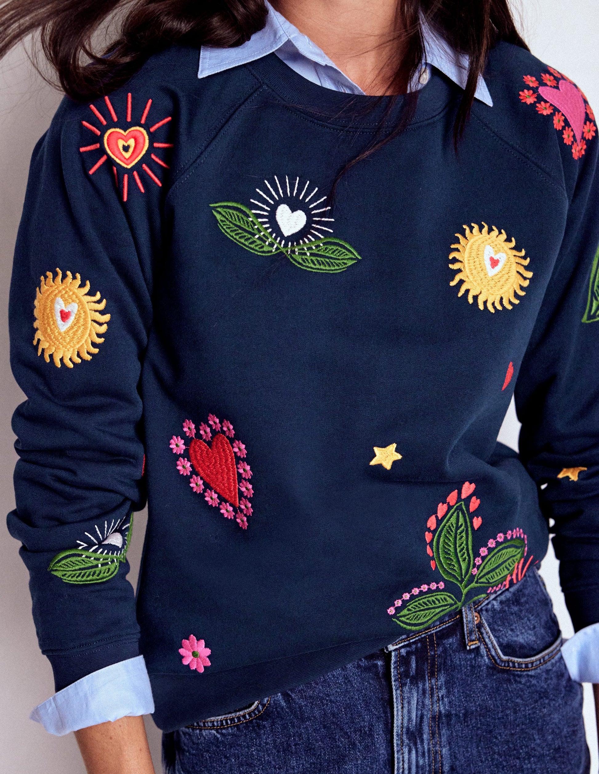 Rosa Embroidered Sweatshirt-Navy, Multi Embroidery - discounts and ...