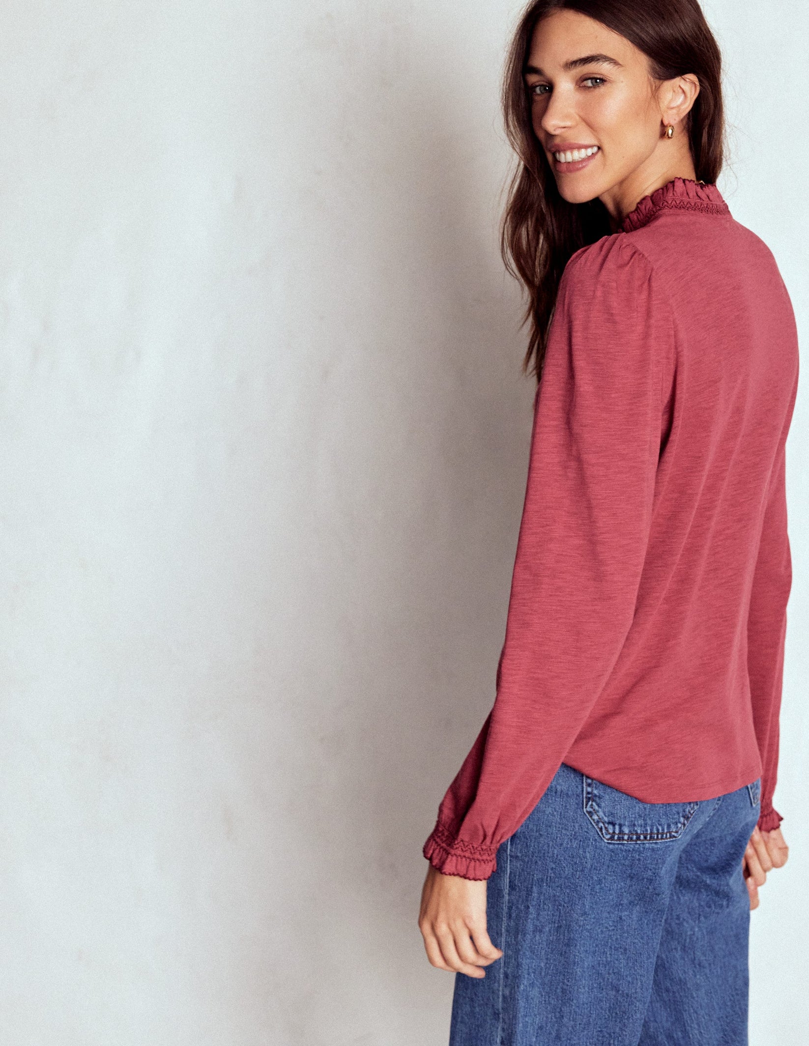 Effie Smocked Detail Shirt-Terracotta Red | Boden USA