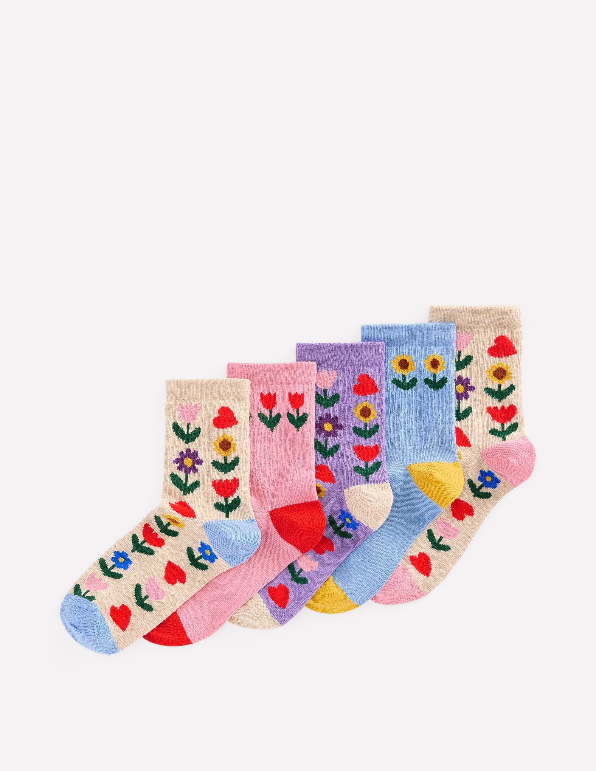 Girls Fun Trim Socks 5 Pack-Sunflower Garden | Boden USA