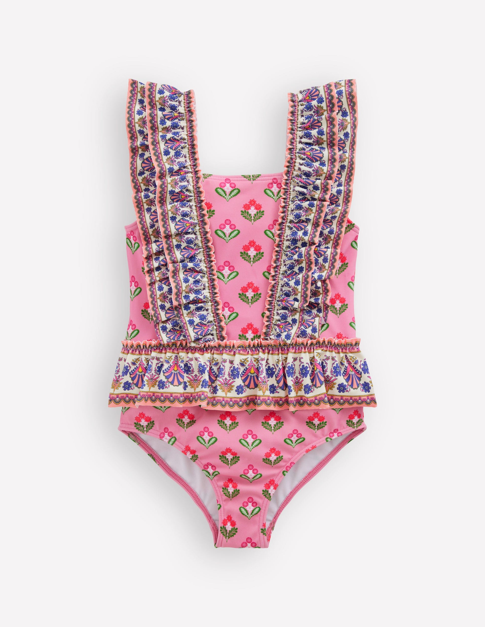 Frill Peplum Swimsuit-Pink Multi Woodblock | Boden USA