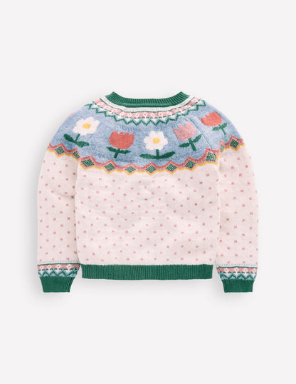 Edie Fair Isle Cardigan-Ecru Marl Spot FLowers | Boden USA