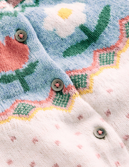 Edie Fair Isle Cardigan-Ecru Marl Spot FLowers | Boden USA
