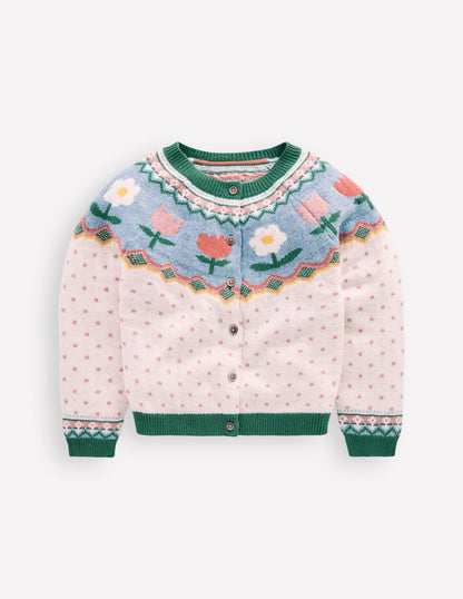 Edie Fair Isle Cardigan-Ecru Marl Spot FLowers | Boden USA