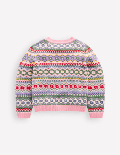 Edie Fair Isle Cardigan-Glacier Blue Pretty Flowers | Boden USA