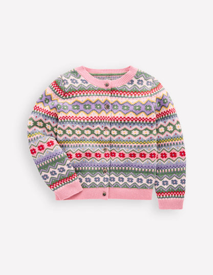 Edie Fair Isle Cardigan-Glacier Blue Pretty Flowers | Boden USA