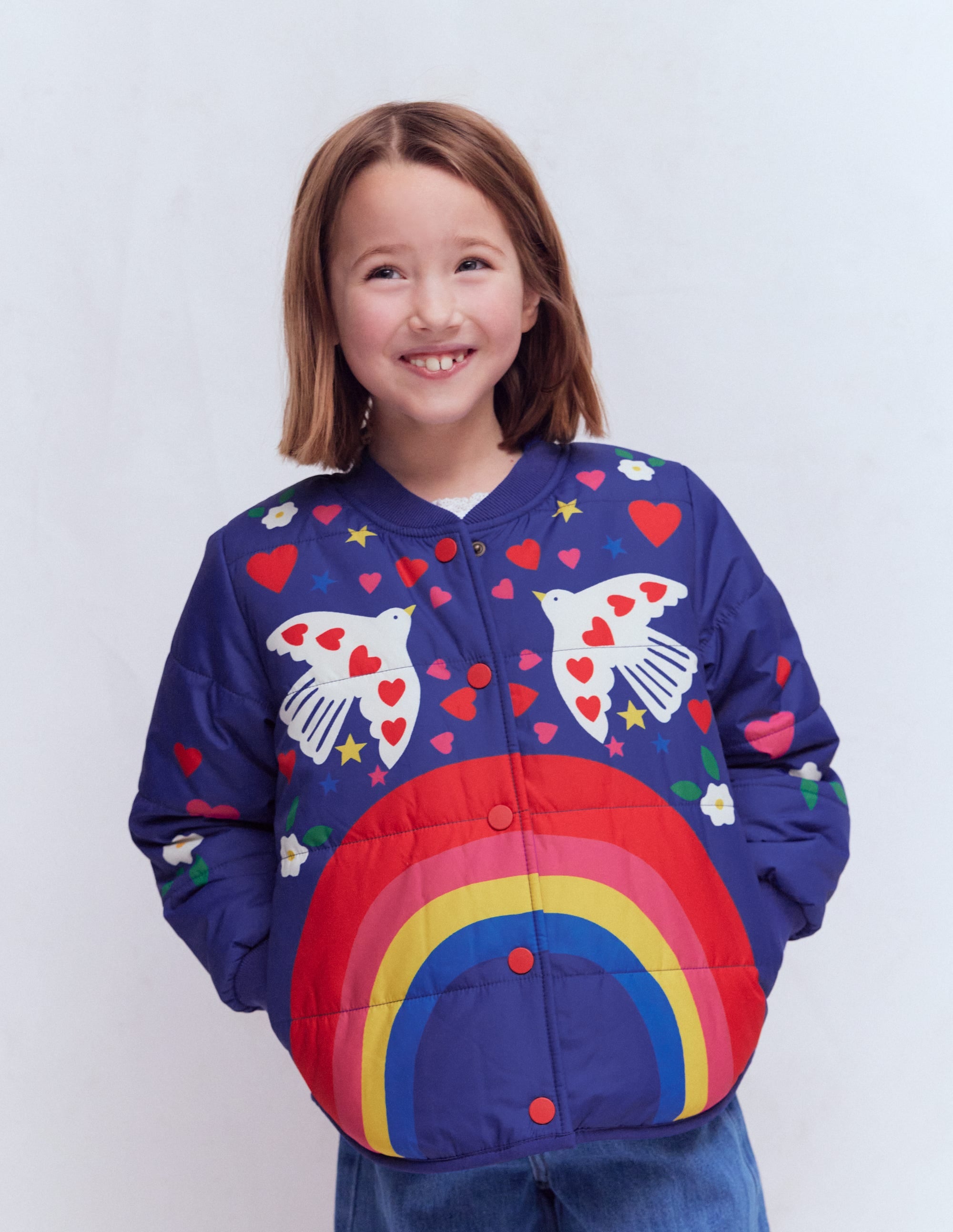 Fun Bomber Jacket-Navy Placement Rainbow Print | Boden USA