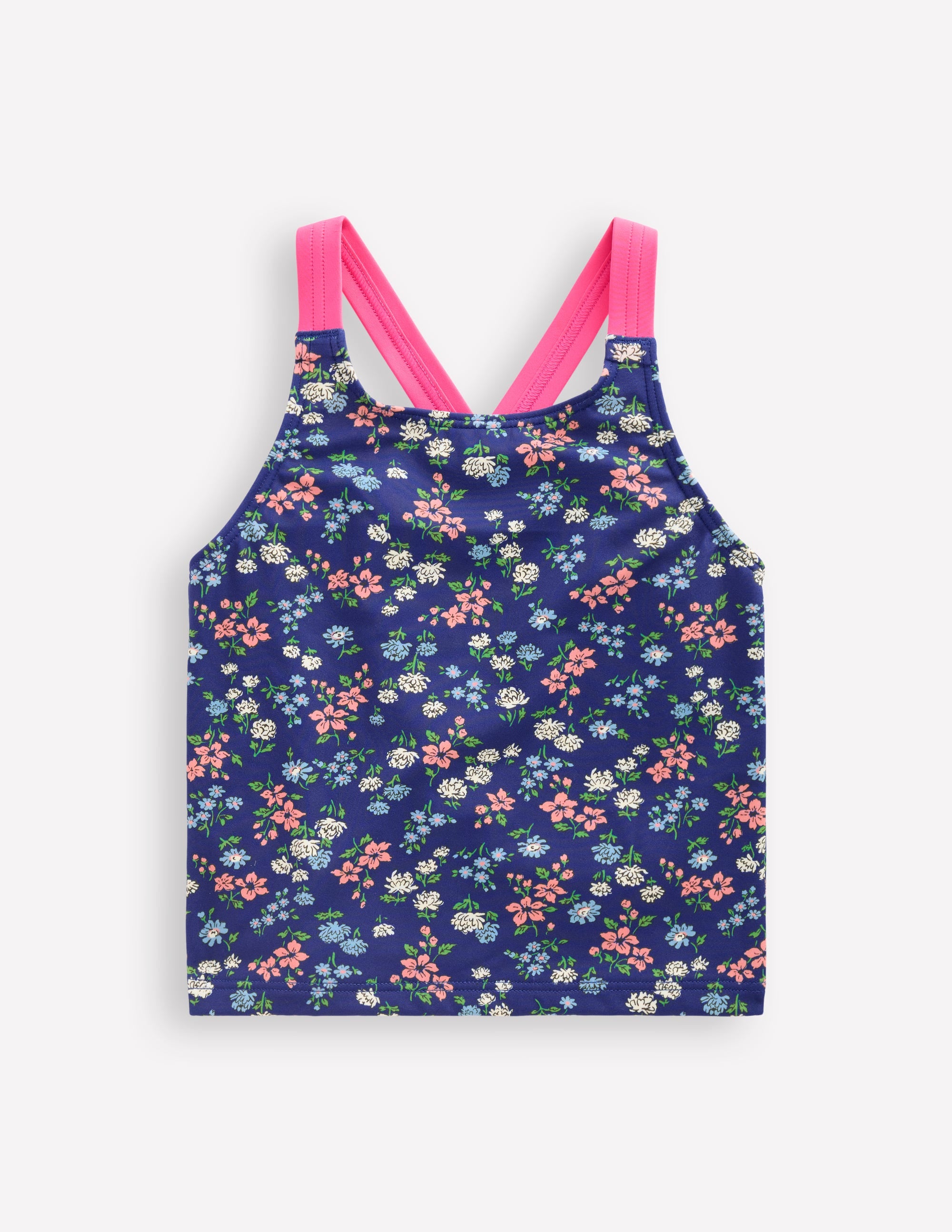 Cross-Back Tankini Top-Sapphire Blue Meadow Floral | Boden USA