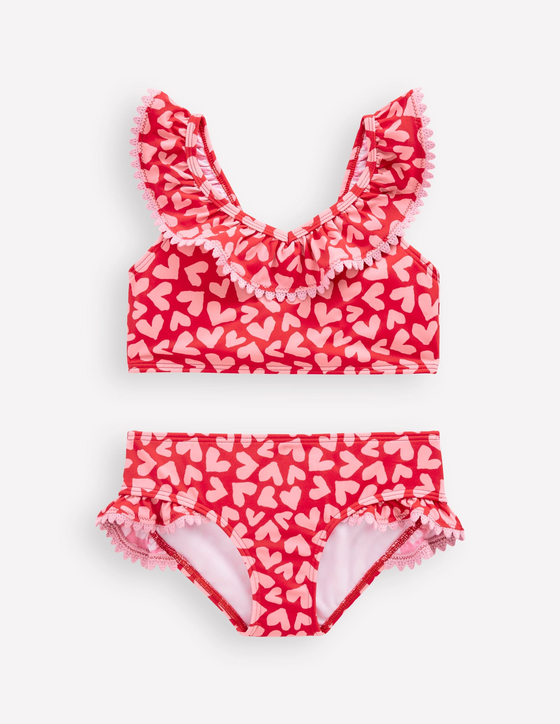 Frill V-neck Bikini Set-Rockabilly Red Collage Hearts | Boden USA