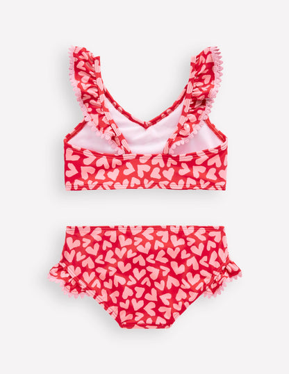 Frill V-neck Bikini Set-Rockabilly Red Collage Hearts | Boden USA