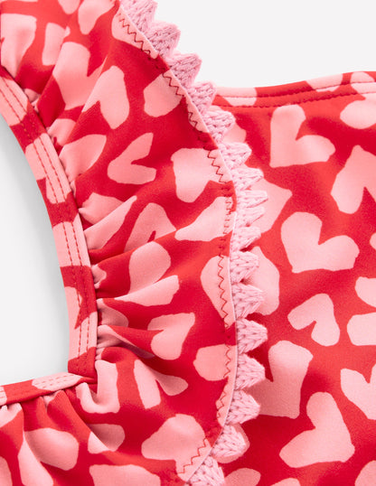 Frill V-neck Bikini Set-Rockabilly Red Collage Hearts | Boden USA