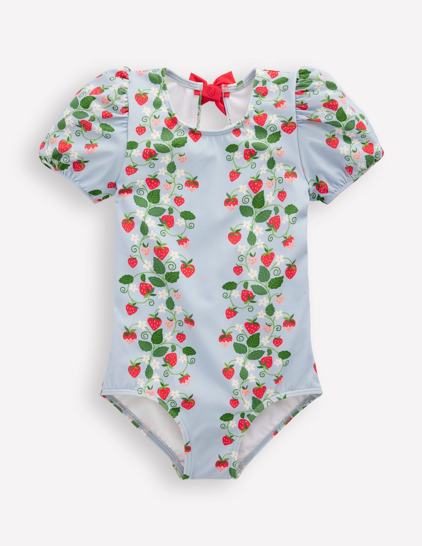 Puff Sleeve Swimsuit-Misty Blue Strawberry Vine | Boden USA