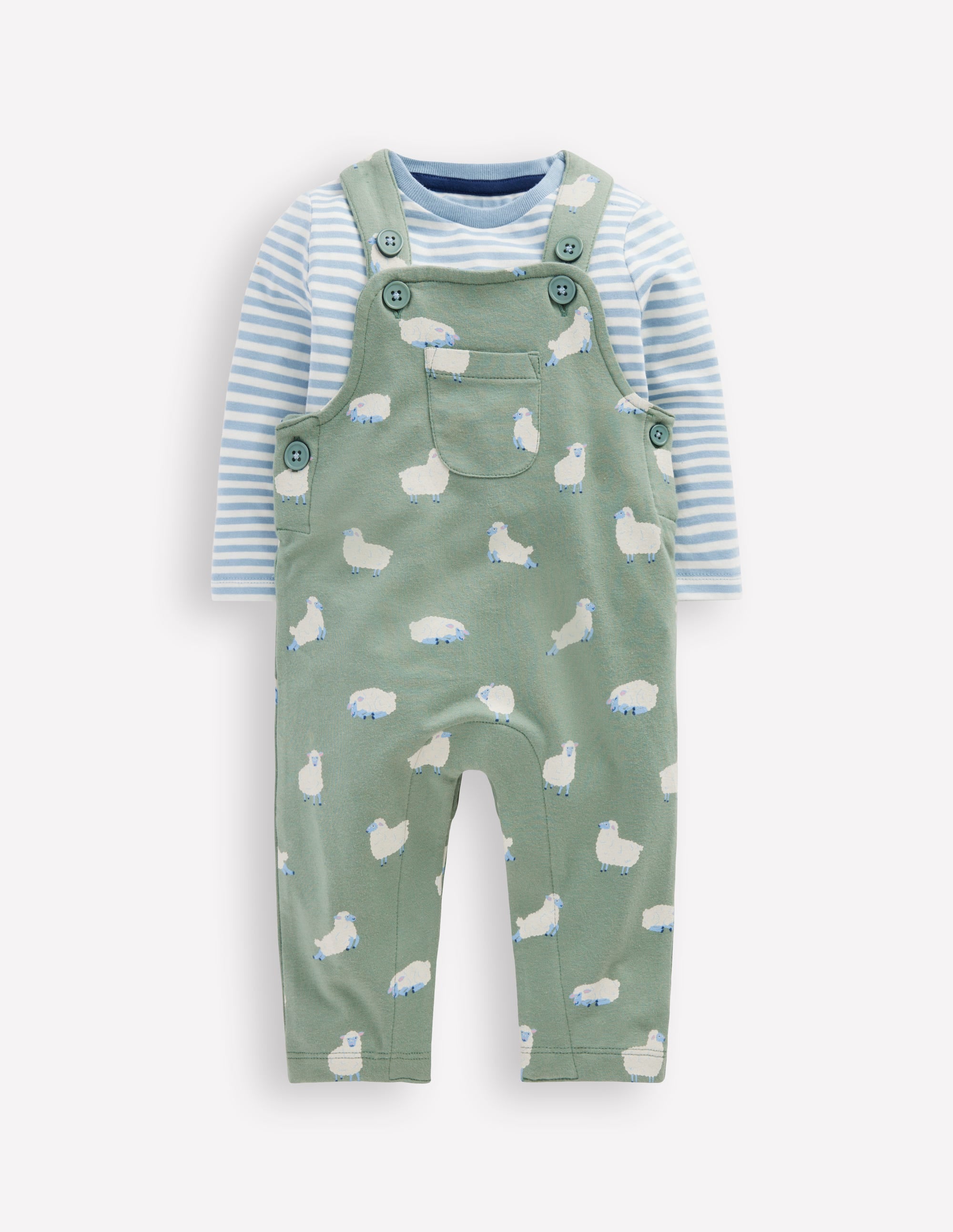 Jersey Overalls Set-Green Sheep | Boden USA