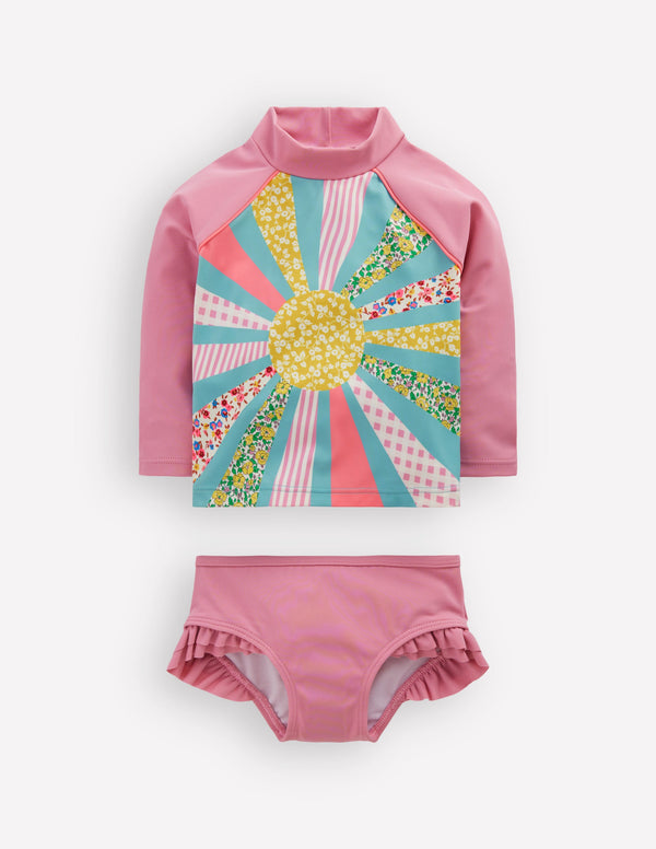 Logo Rash Vest Set-Pink Patchwork Sun | Boden USA