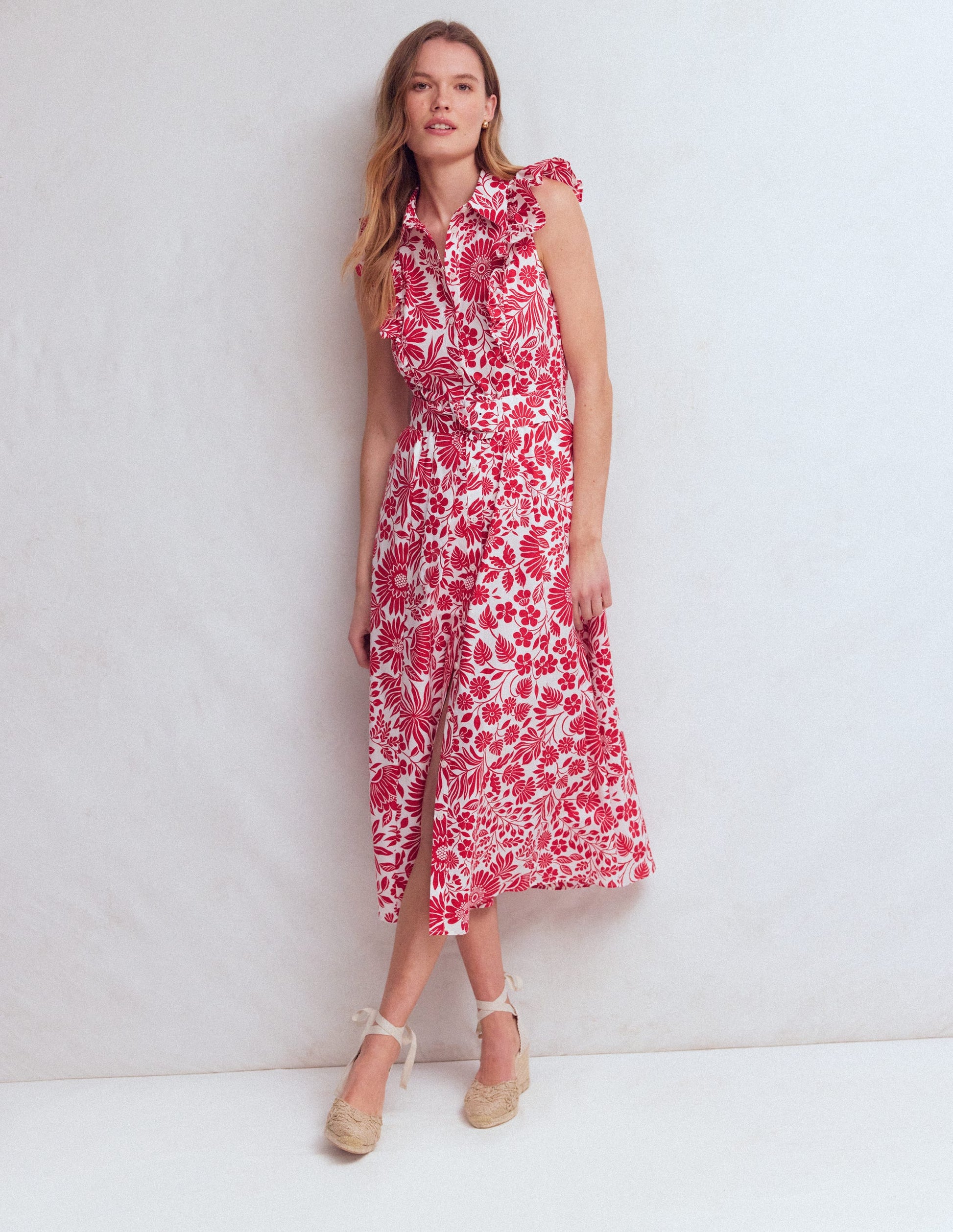 Ruffle Bodice Shirt Dress-Merida Red, Flowerbed Bloom | Boden USA