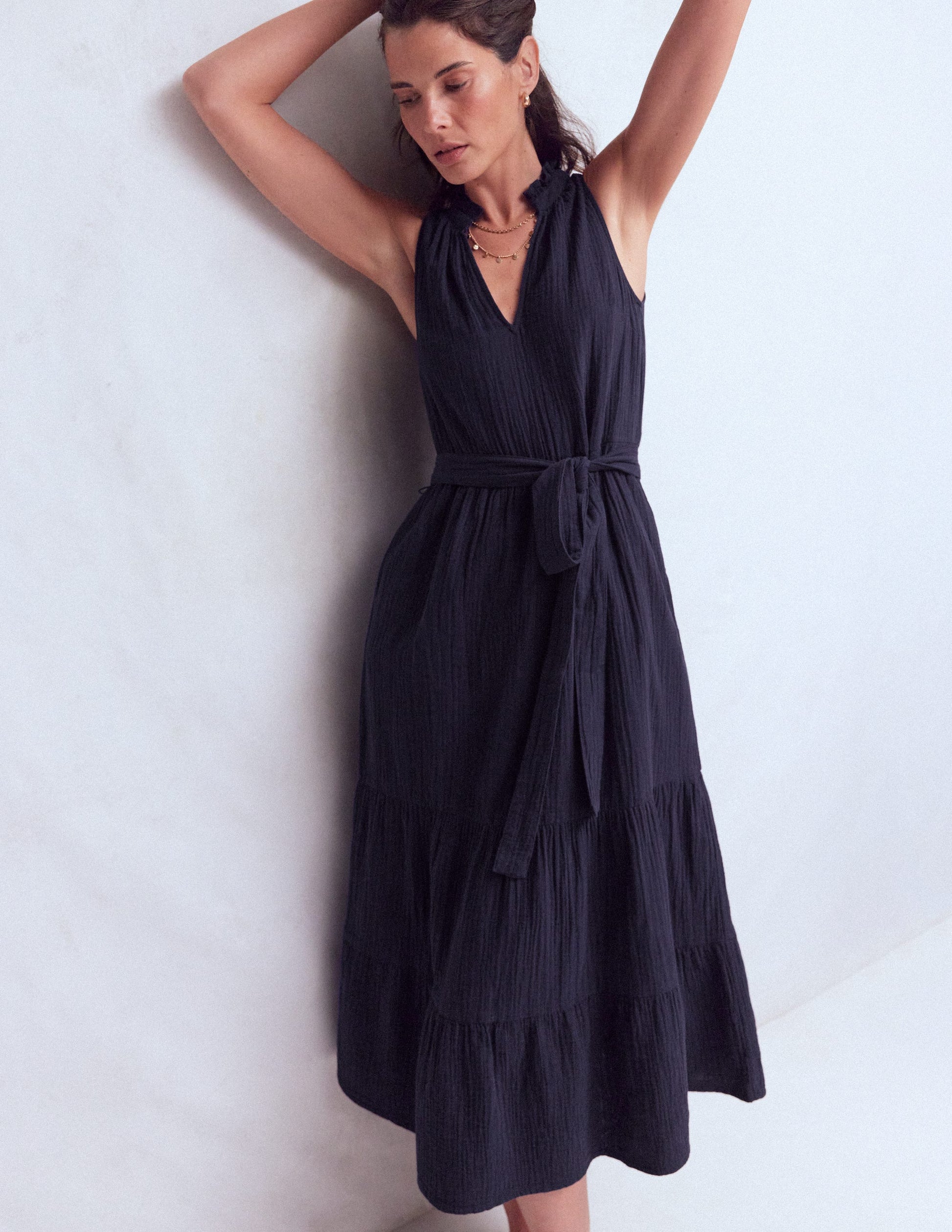 Viv Double Cloth Maxi Dress-Navy | Boden USA
