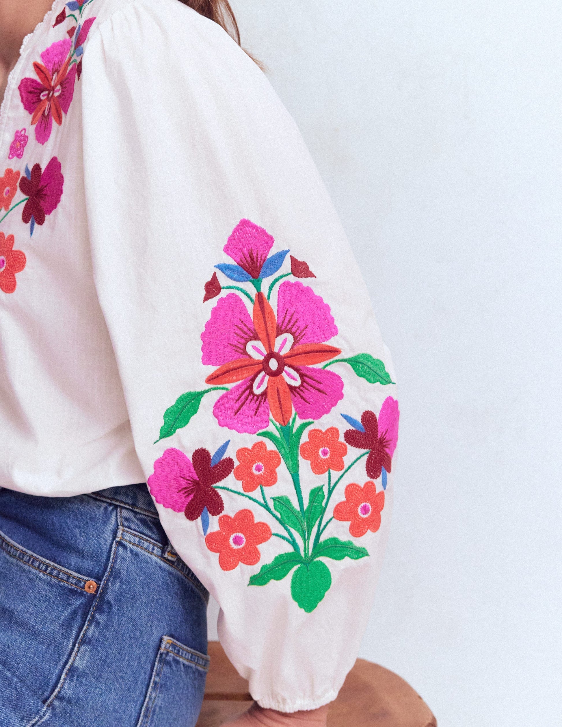 Embroidered Notch Neck Top-Floral Placement Embroidery | Boden USA