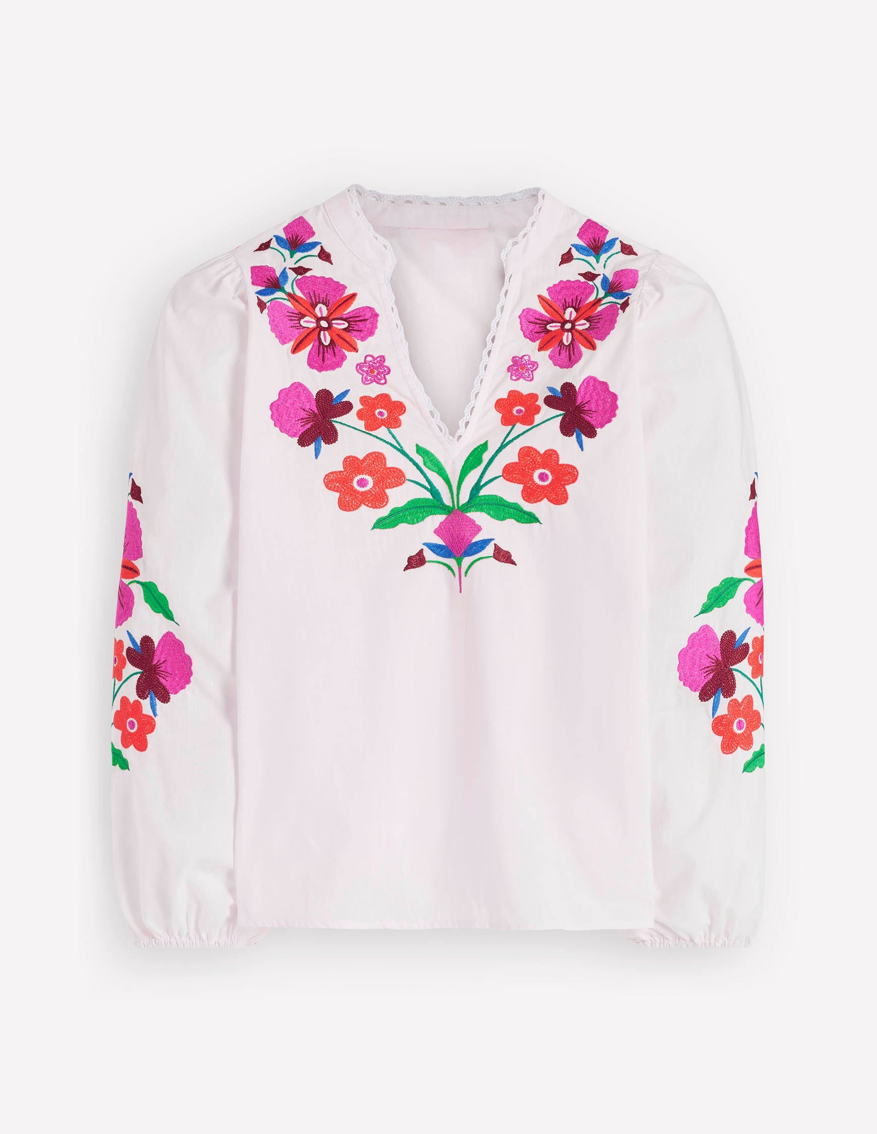 Embroidered Notch Neck Top-Floral Placement Embroidery | Boden USA