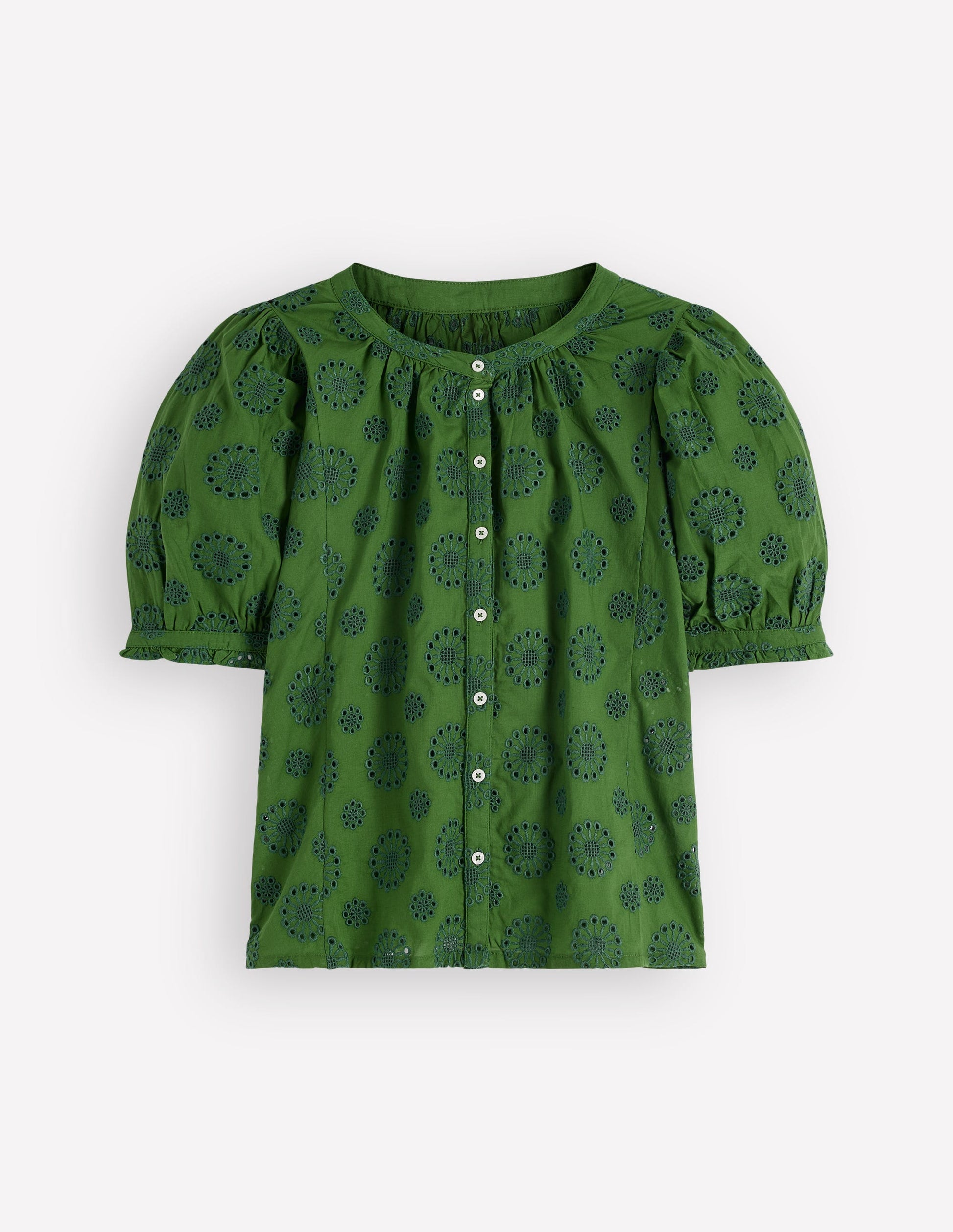 Camille Embroidered Cotton Top-Promenade Green Broderie | Boden USA