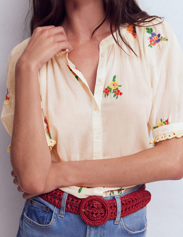 Camille Embroidered Cotton Top - Ivory Floral Embroidery | Boden USA