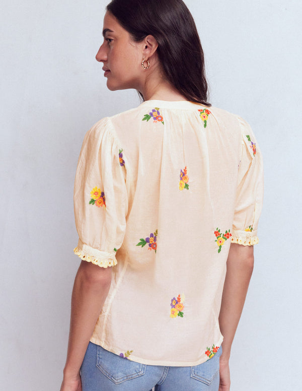 Camille Embroidered Cotton Top - Ivory Floral Embroidery | Boden USA