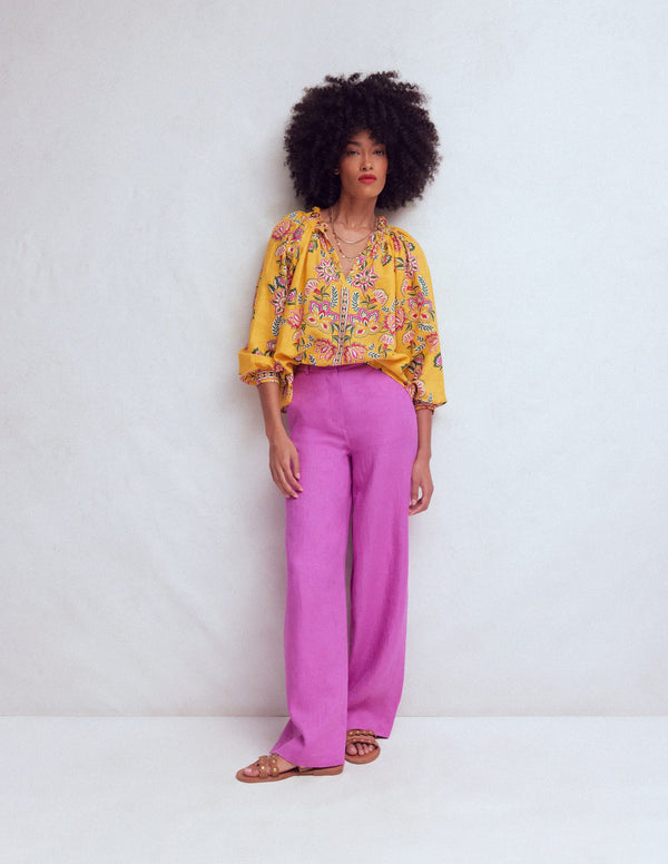 Serena Pleat Neck Linen Top-Marigold, Blossom Elegance | Boden USA