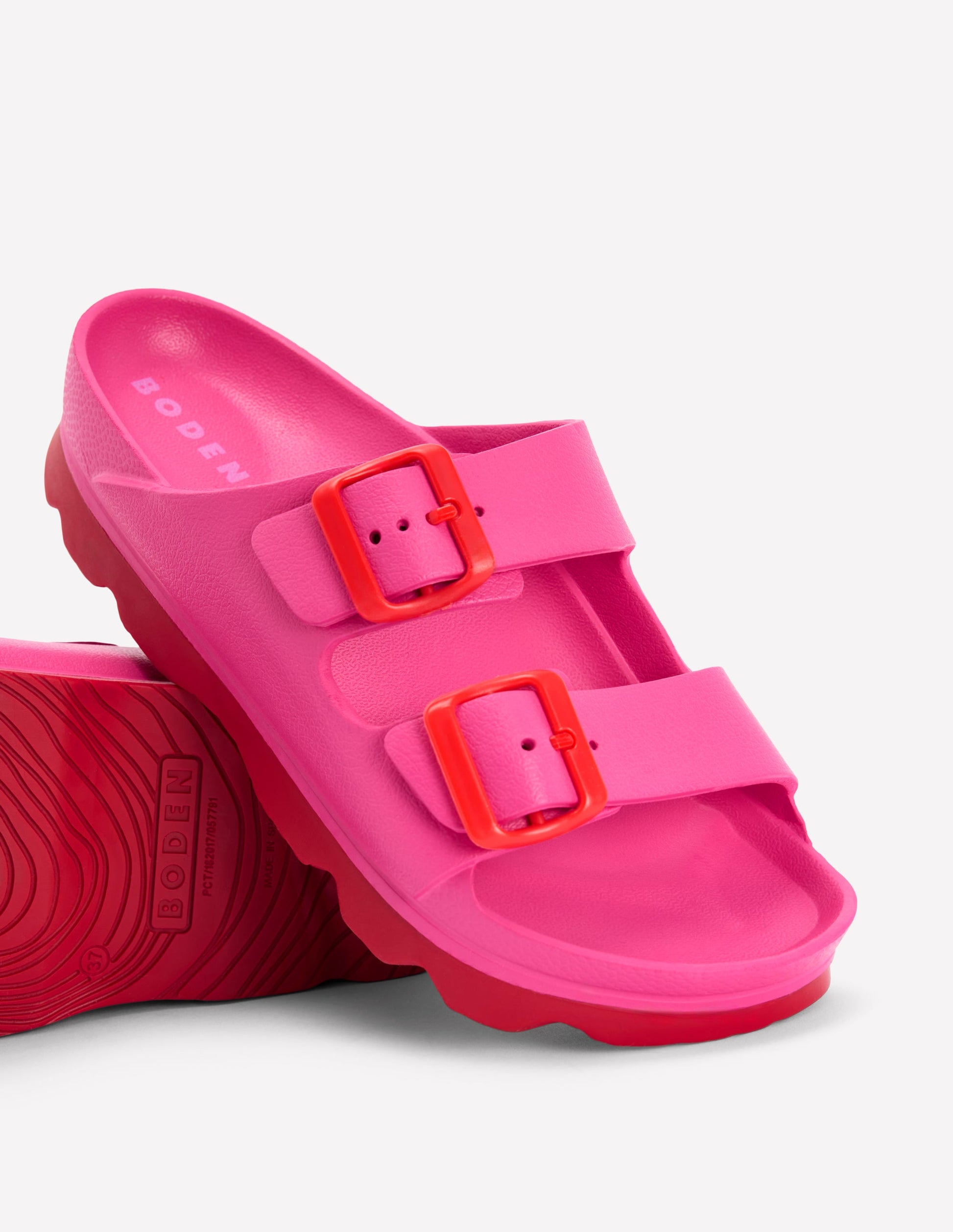 Lyla Double Buckle Sliders-Pink/Red | Boden USA