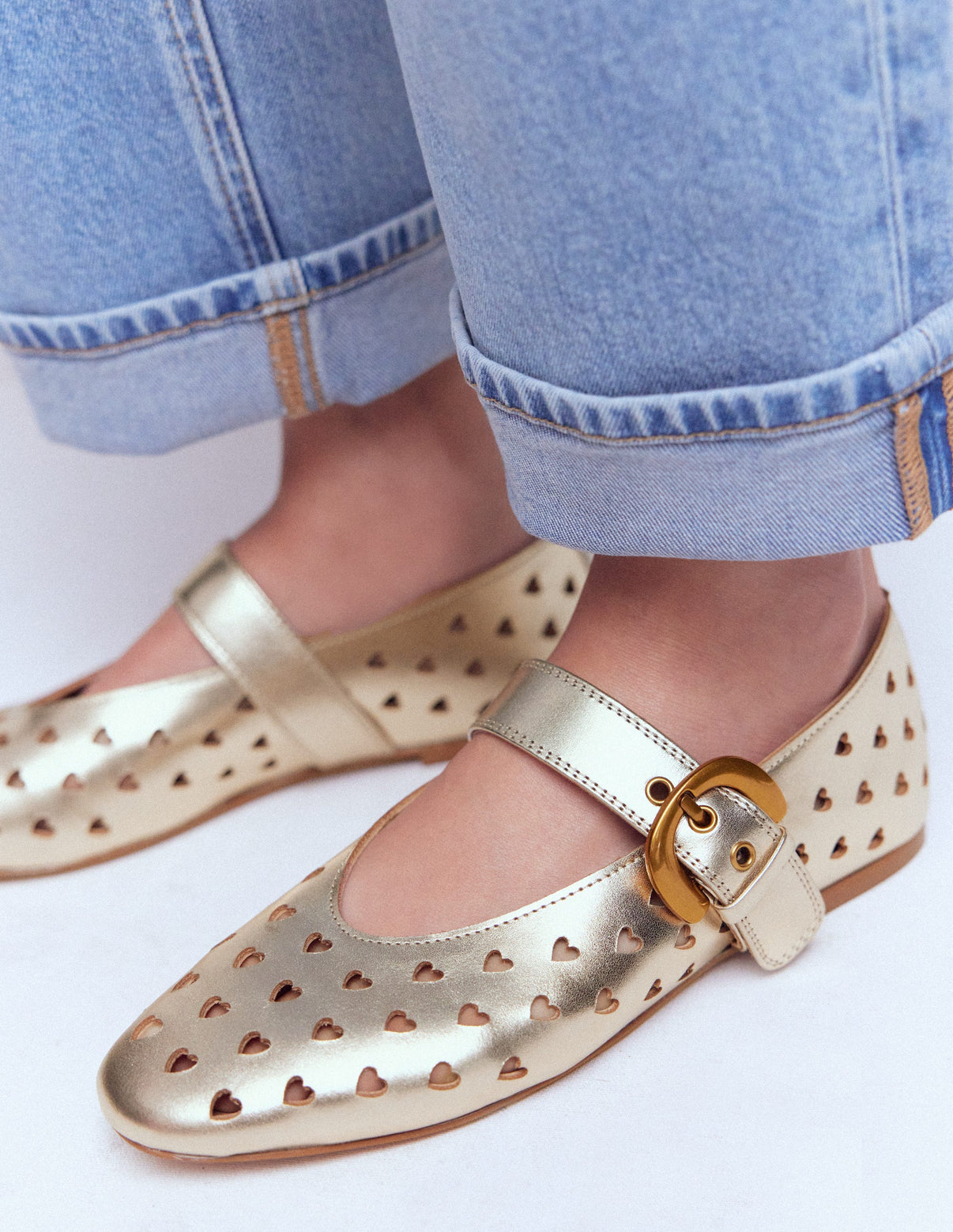 Kylie Flat Buckle Mary Janes-Gold | Boden USA