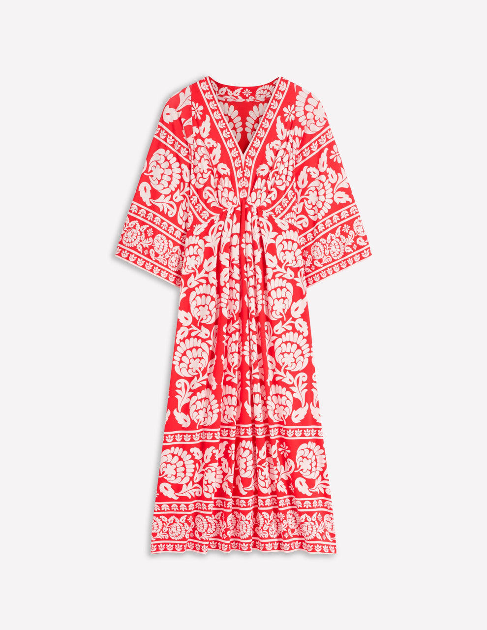 Nell Kimono Midi Jersey Dress - Bright Cherry, Ornate Floret | Boden USA