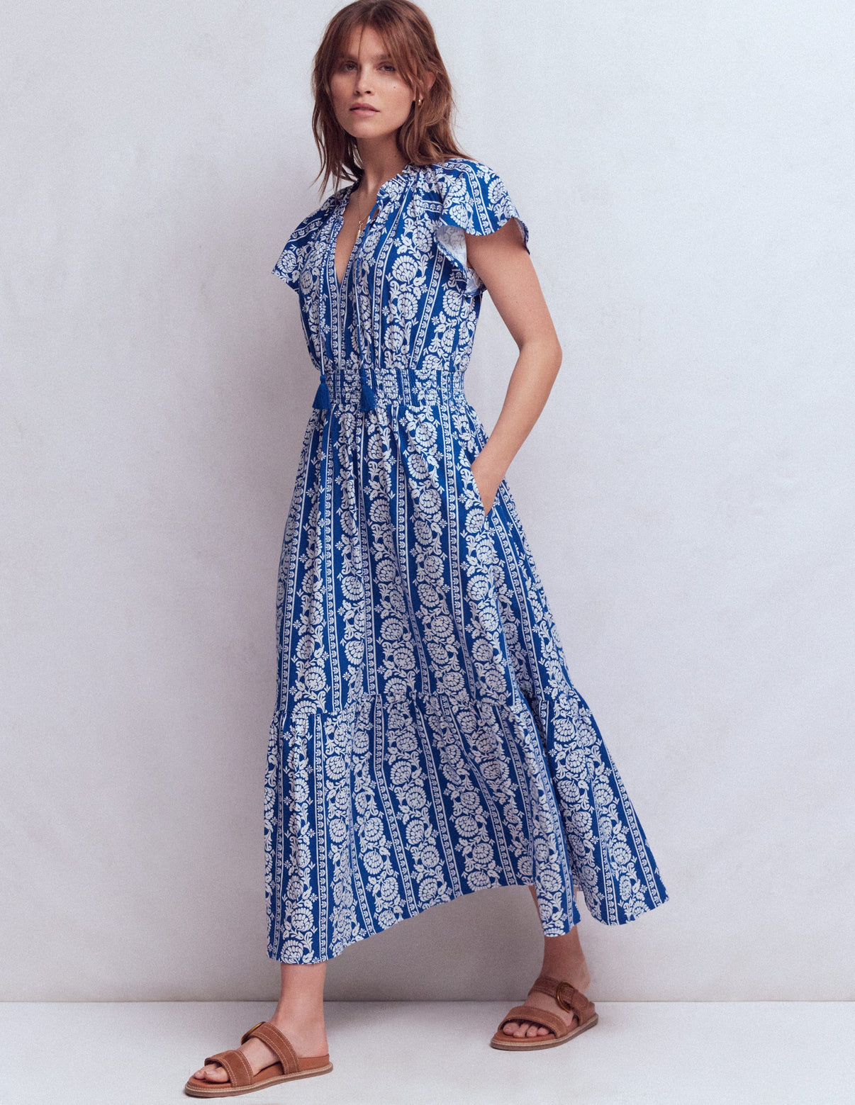 Tala Tiered Jersey Maxi Dress-Bright Blue, Ornate Floret | Boden USA
