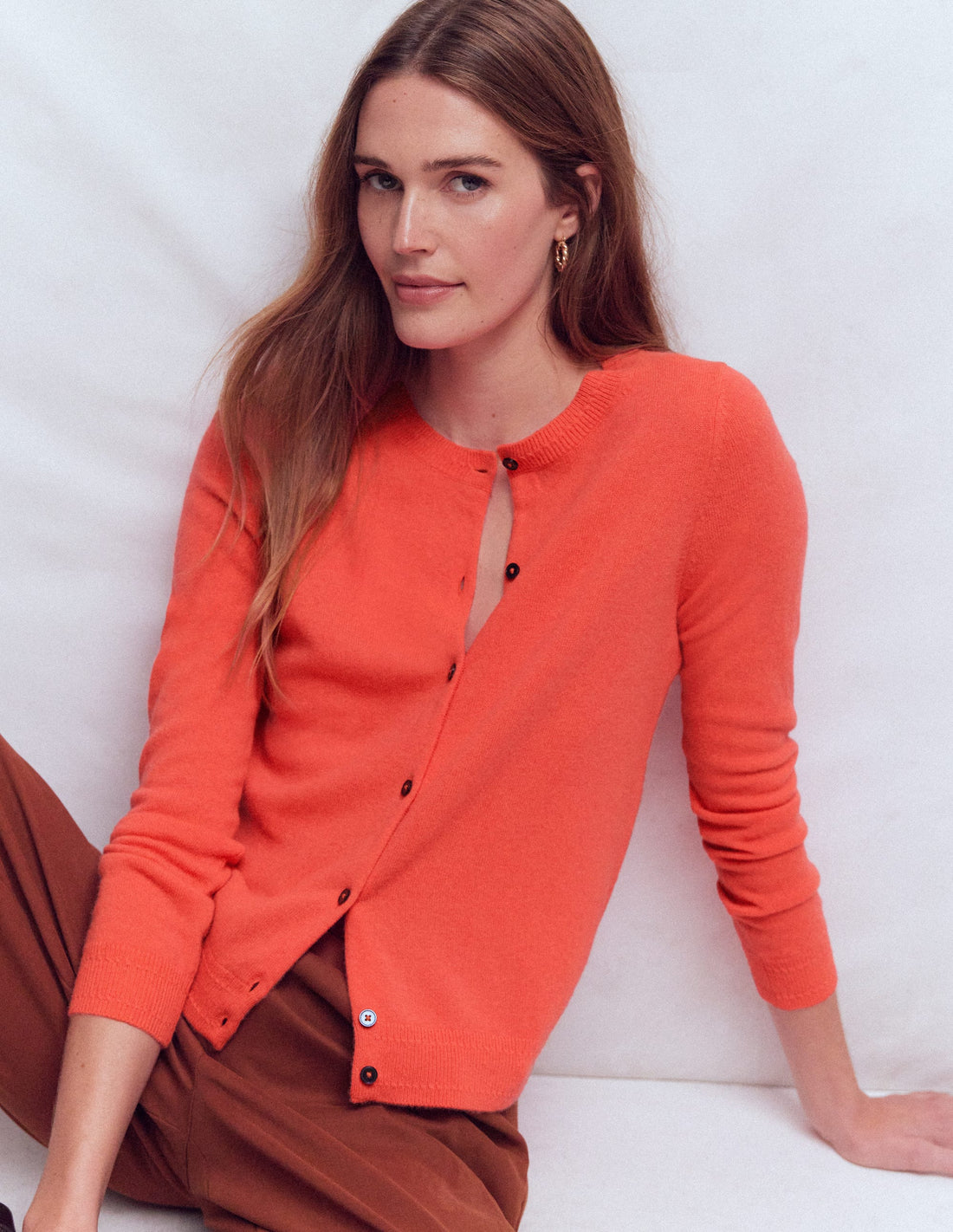 Eva Cashmere Crew Cardigan-Fiery Orange Melange | Boden USA