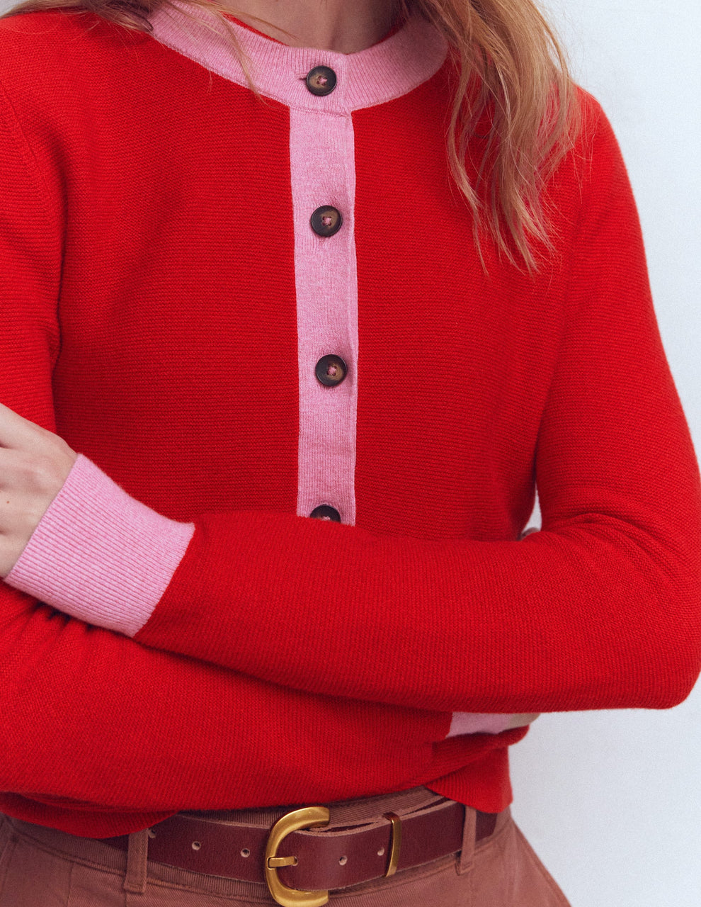 Grace Colour Block Cardigan-Bright Cherry | Boden USA