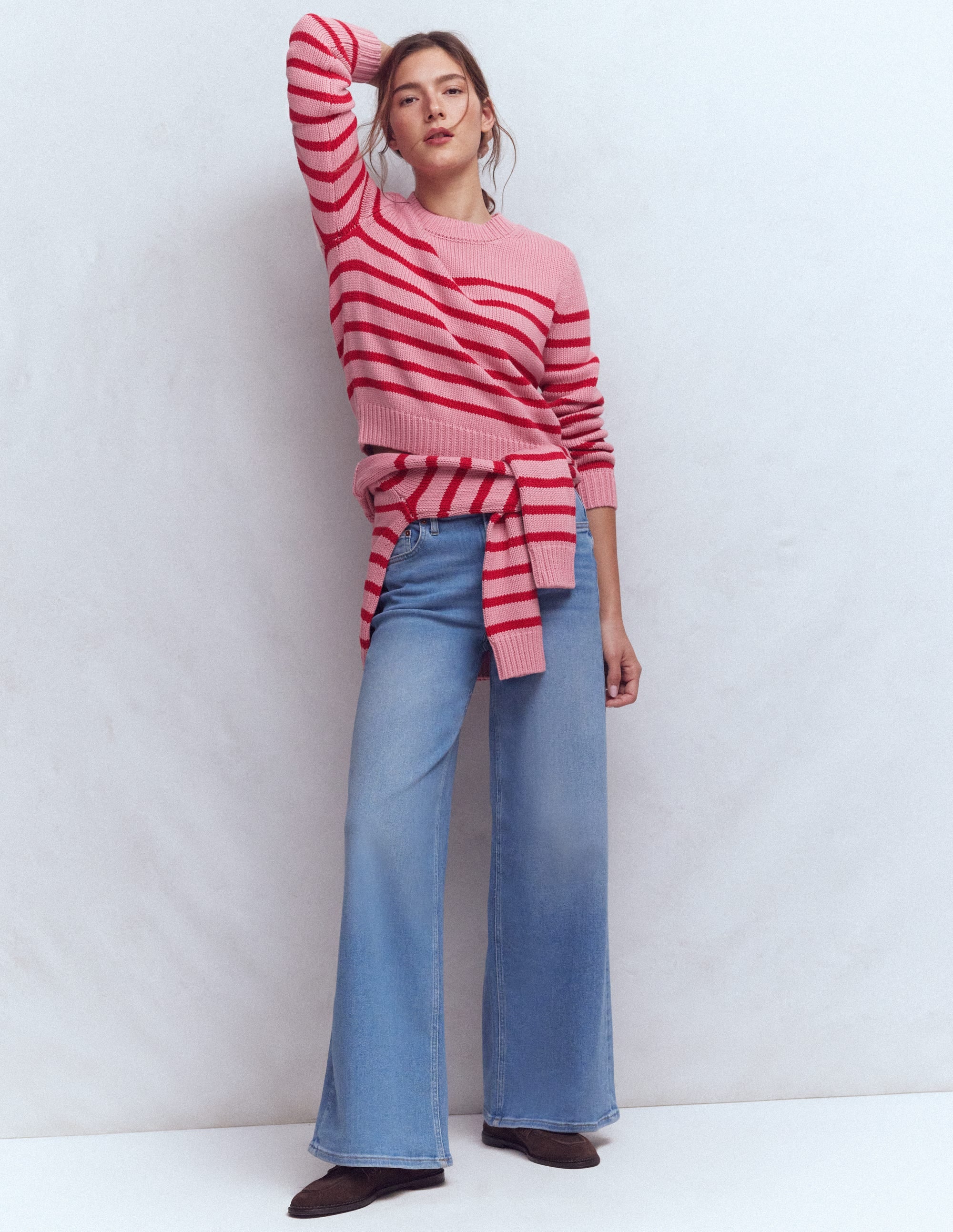 Lucy Chunky Cotton Sweater-Pink/ Red | Boden USA