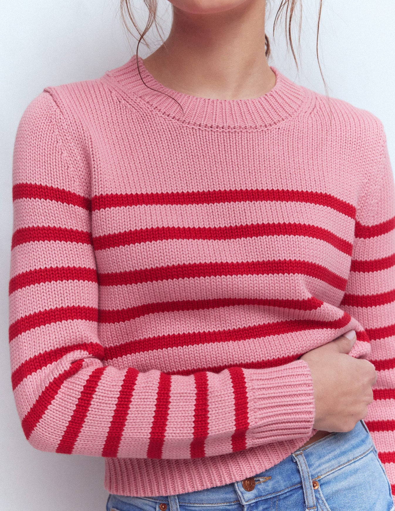 Lucy Chunky Cotton Sweater-Pink/ Red | Boden USA