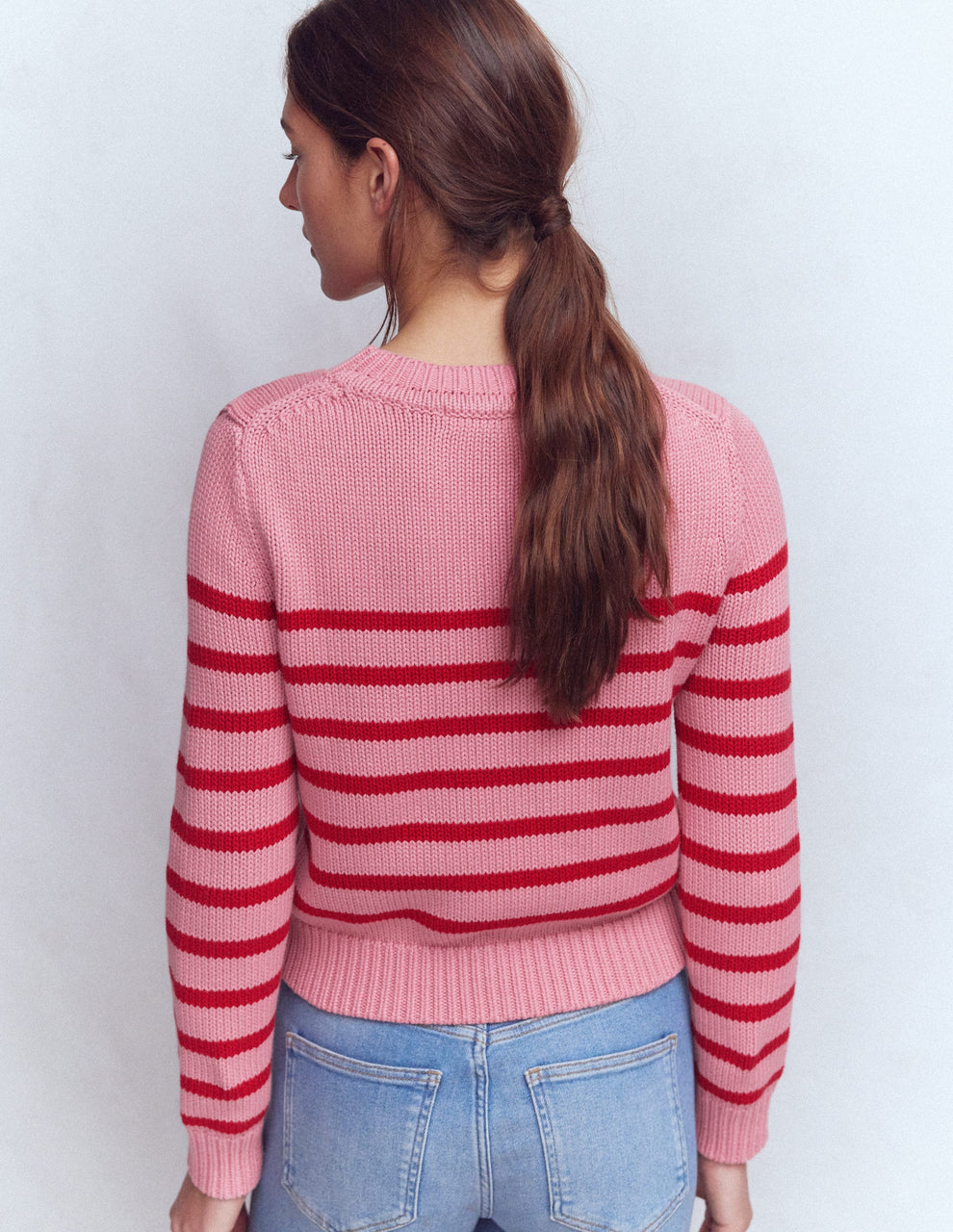 Lucy Chunky Cotton Sweater-Pink/ Red | Boden USA