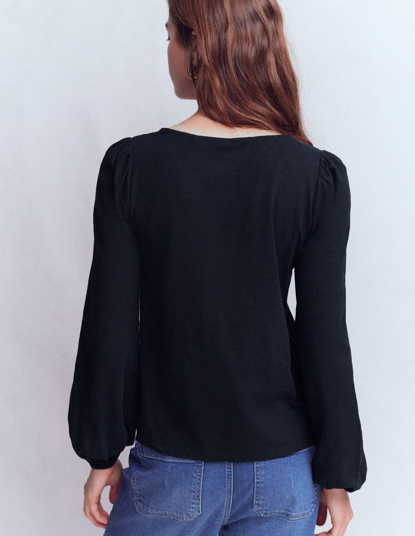 Metallic Trim V-neck Top-Navy | Boden USA