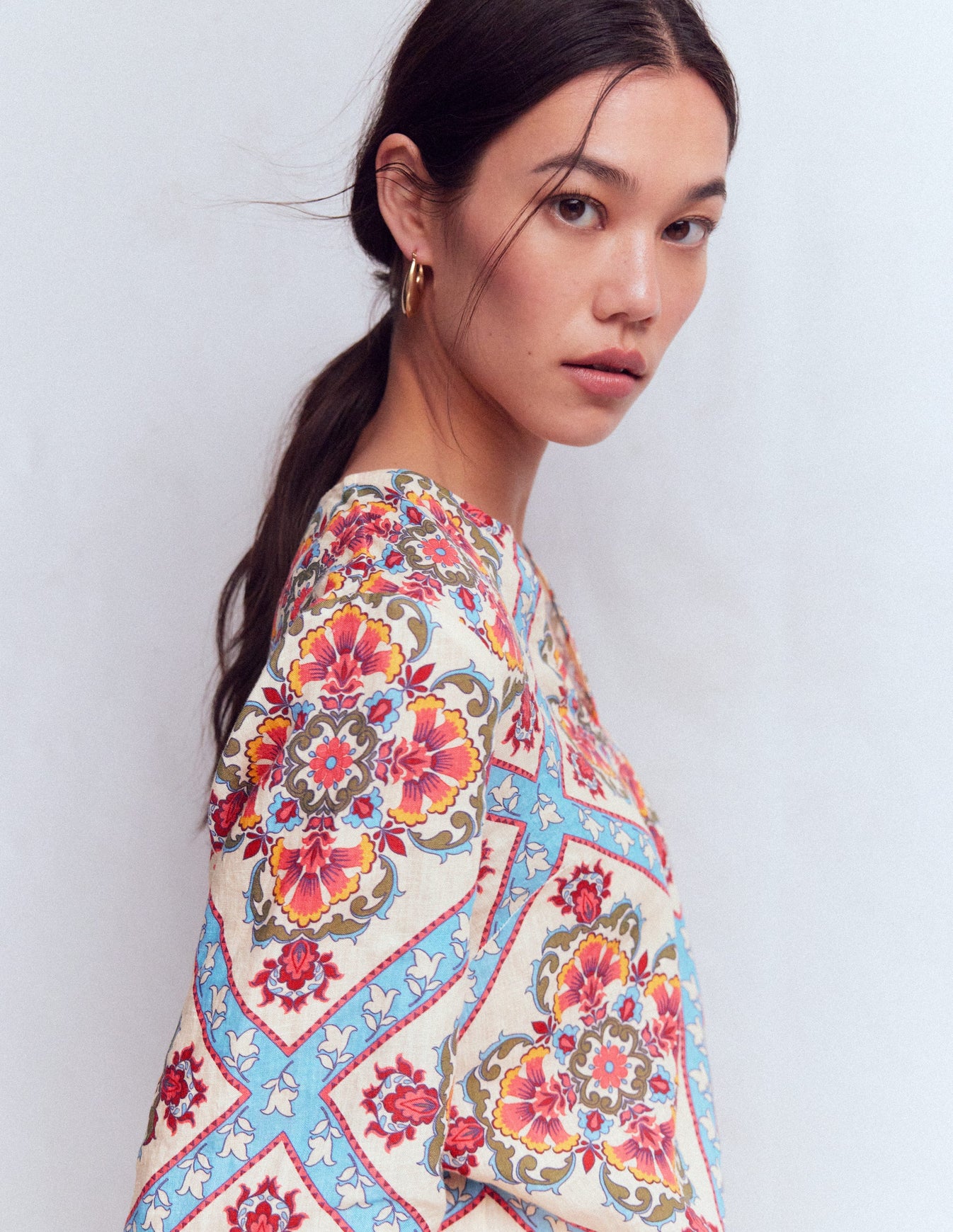 Cleo Linen Top-Floral Tile Placement | Boden USA