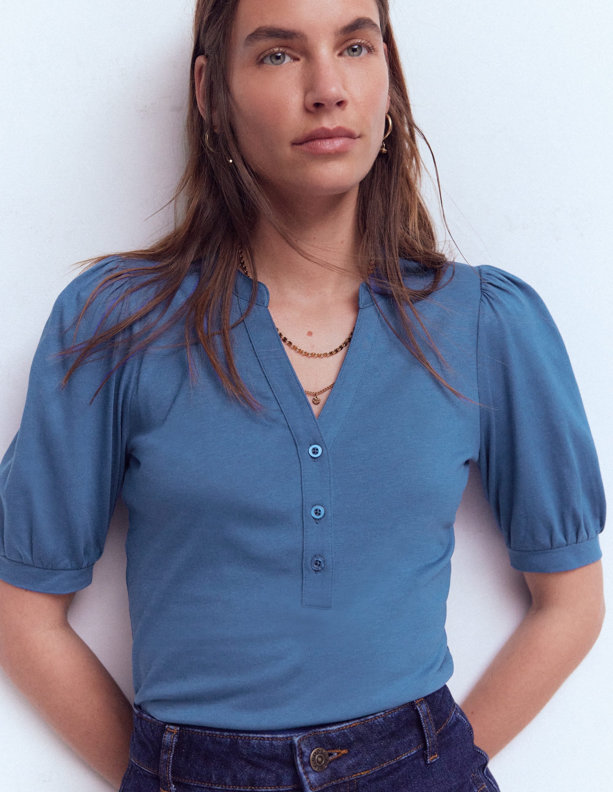 Supersoft Short Sleeve Henley-Denim Blue | Boden USA