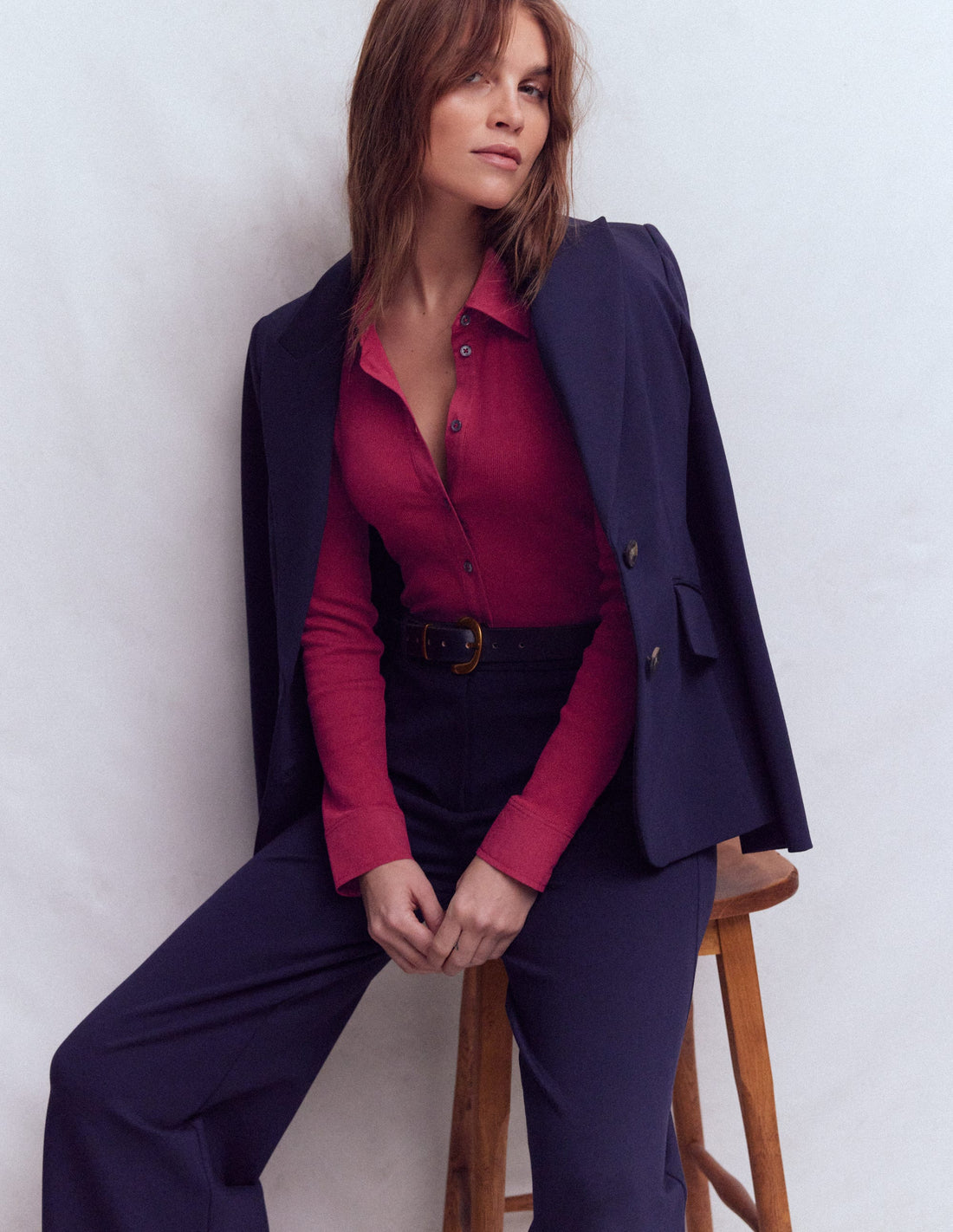 Collared Button Through Top - Ruby Red | Boden USA